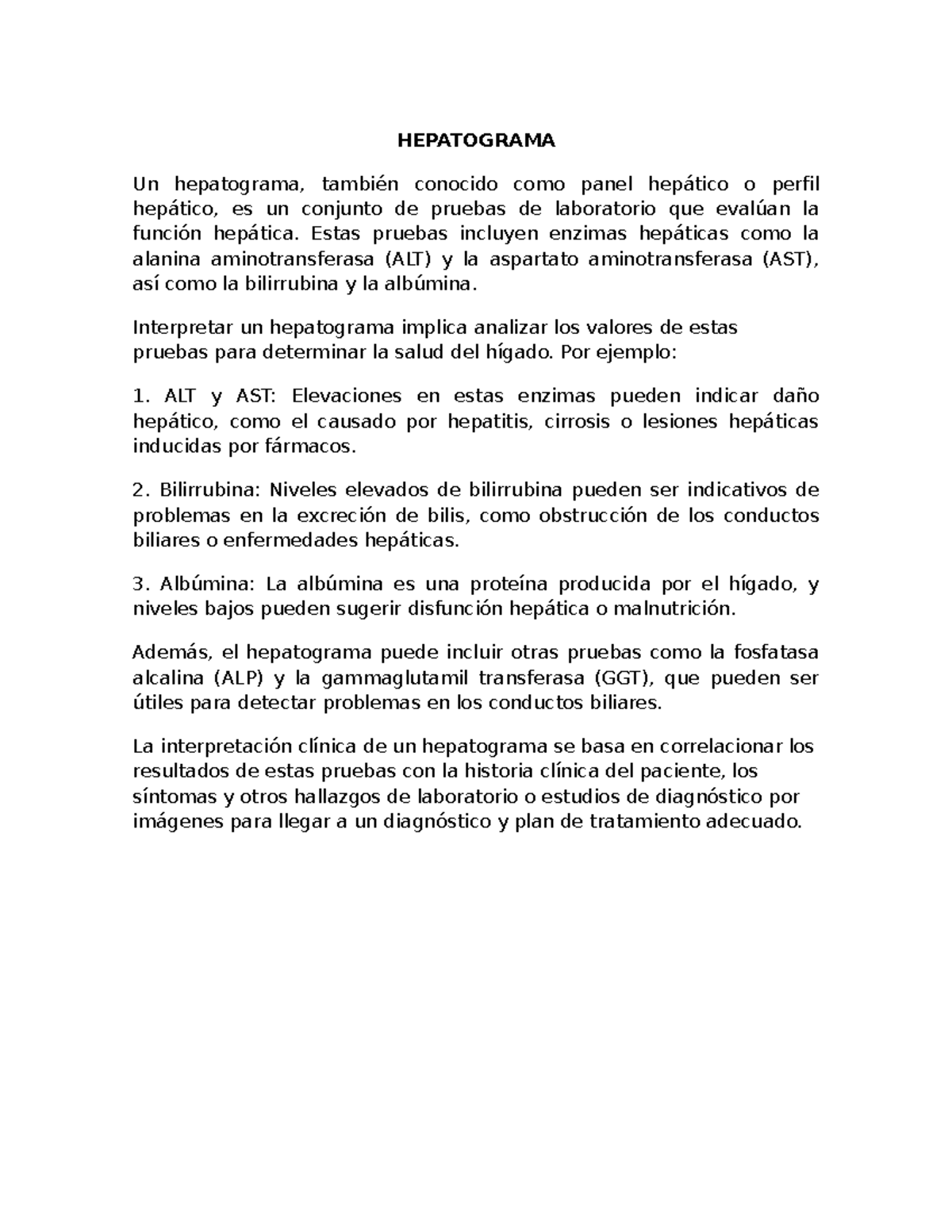 Hepatograma - HEPATOGRAMA Un hepatograma, también conocido como panel ...