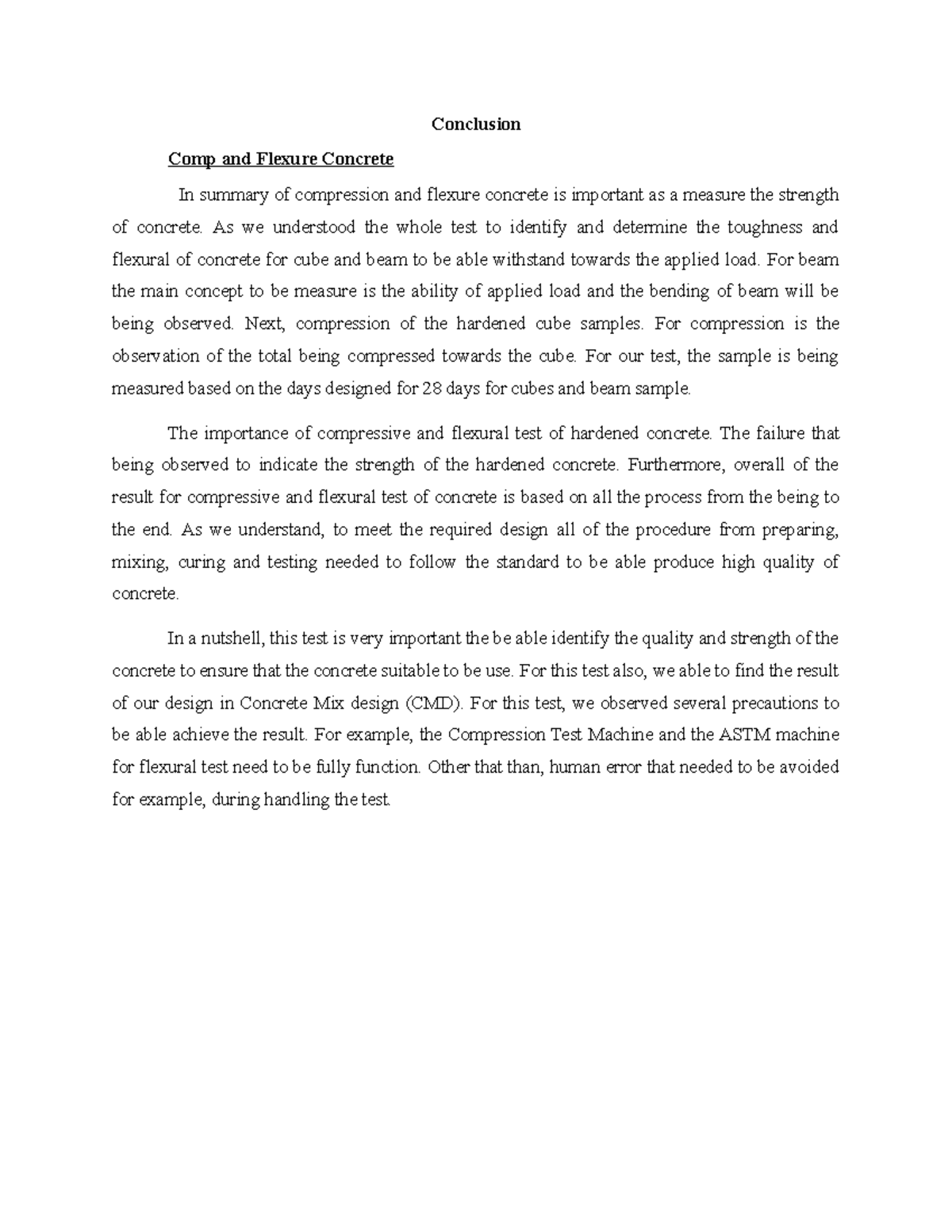 COMP AND Flexure Concrete (Conclusion) - Conclusion Comp and Flexure ...