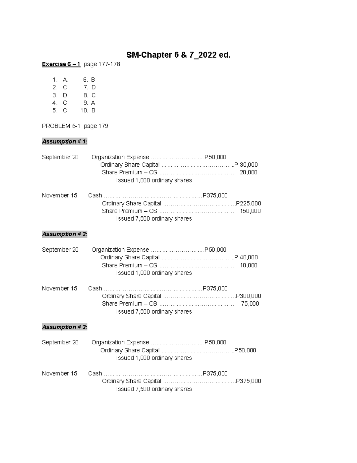Chapter 7 Exercises Solutions - SM-Chapter 6 & 7_2022 ed. Exercise 6 – 1 page 177- A. 6. B C 7 ...