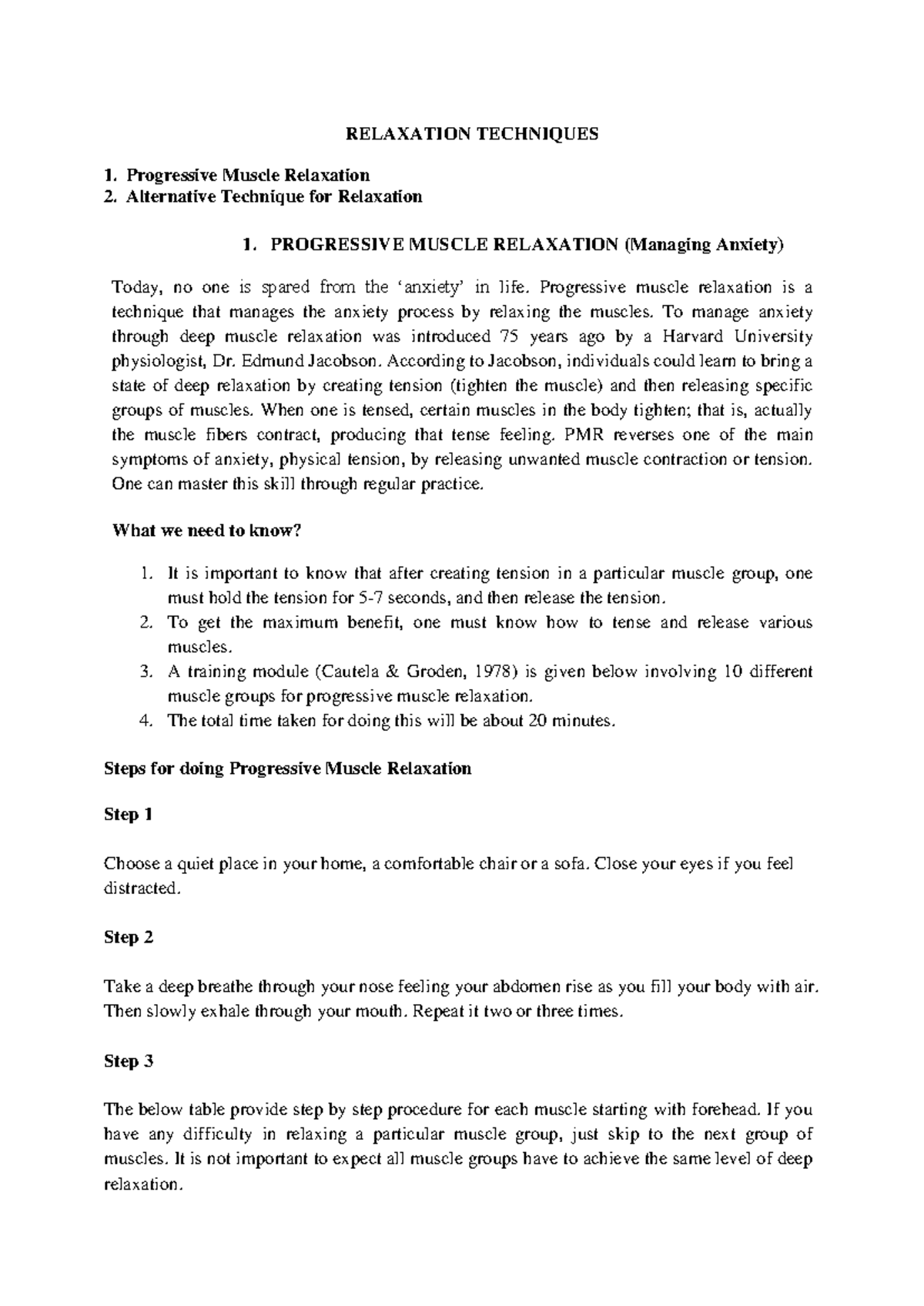 Jacobson Relaxation Technique - RELAXATION TECHNIQUES Progressive ...