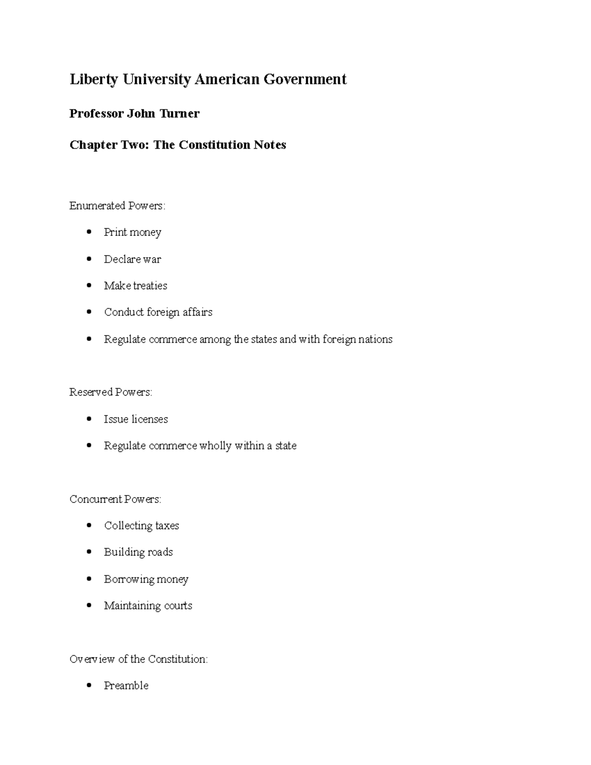 American Government Chapter Two Notes - Liberty University American ...