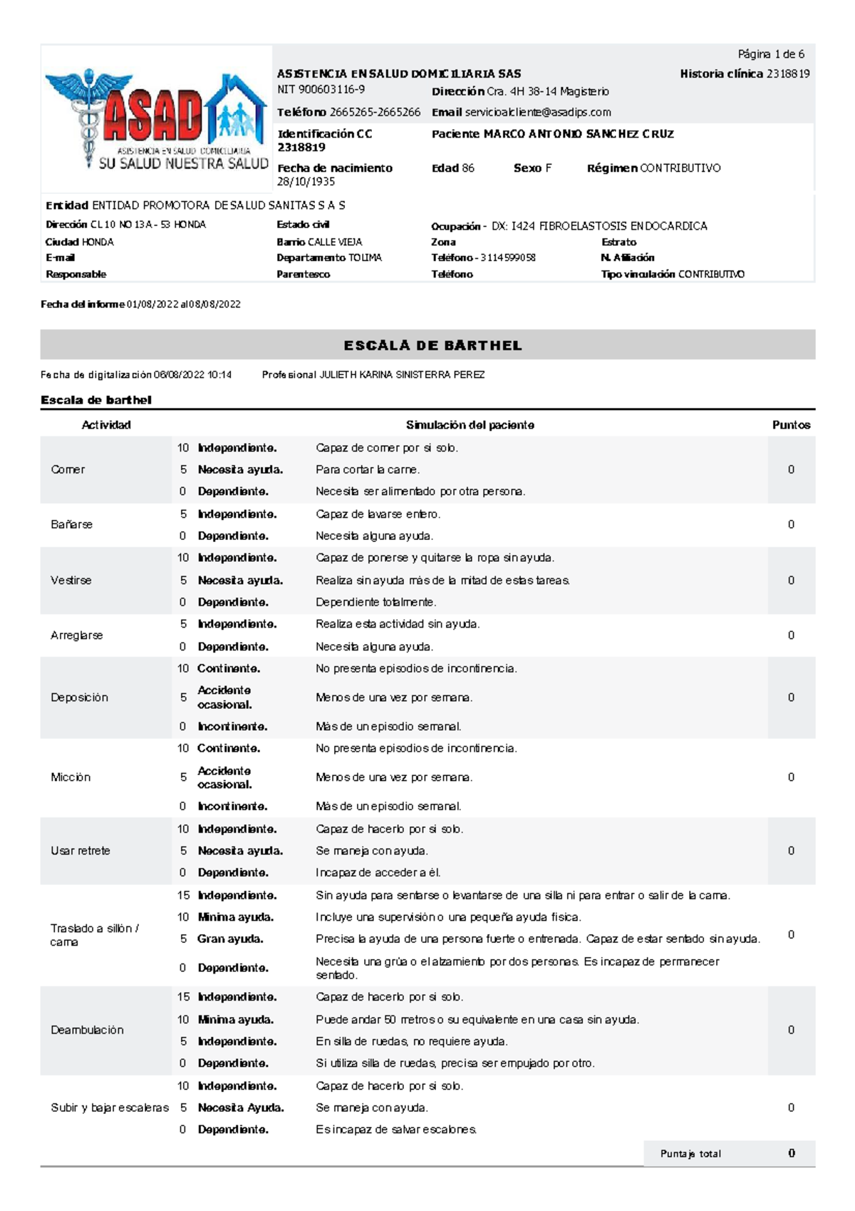 2318819 - Medicina General - Puntaje total Fecha del informe 01/08/2022 ...