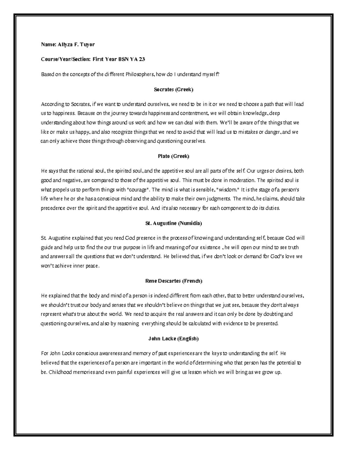 Concepts Of The Different Philosophers How Do I Understand Myself