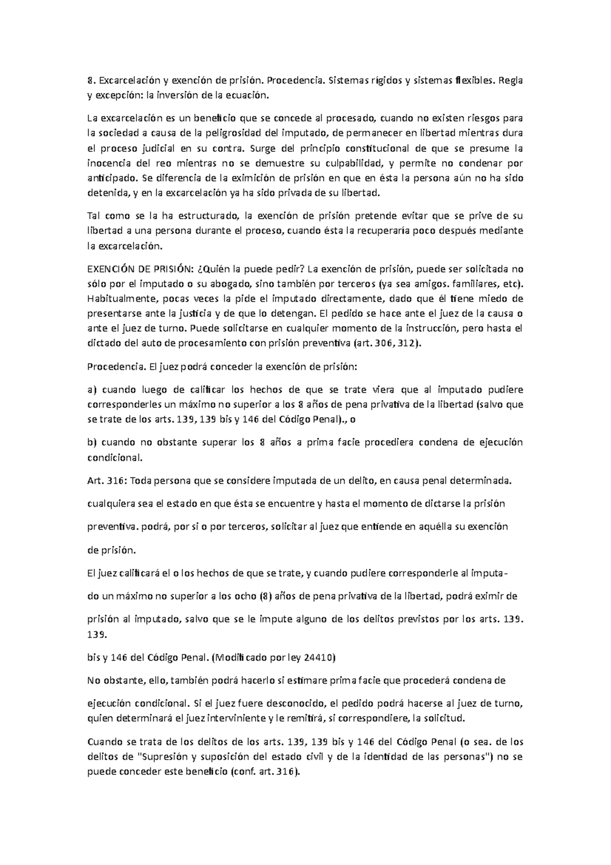 Resumen procesal - Oi snsnNs - Excarcelación y exención de prisión ...