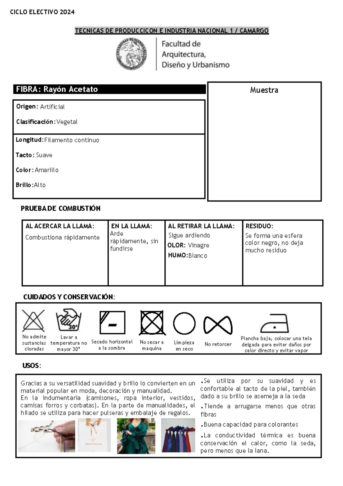 Rayon Acetato - CICLO ELECTIVO 202 4 TECNICAS DE PRODUCCICON E ...