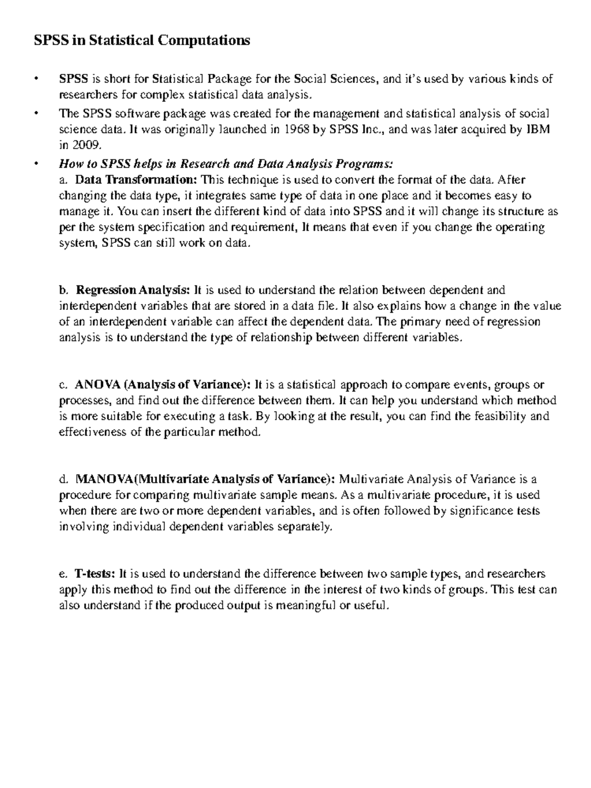 Statistic Lab report - SPSS in Statistical Computations SPSS is short ...