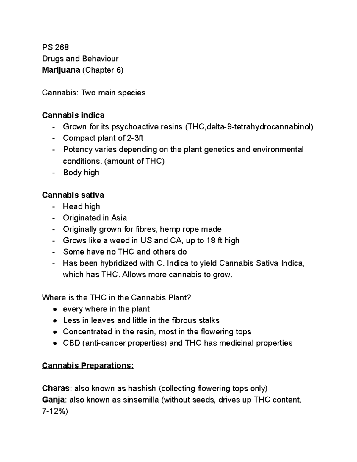 PS 268 drugs and behaviour ch. 6 - PS 268 Drugs and Behaviour Marijuana ...