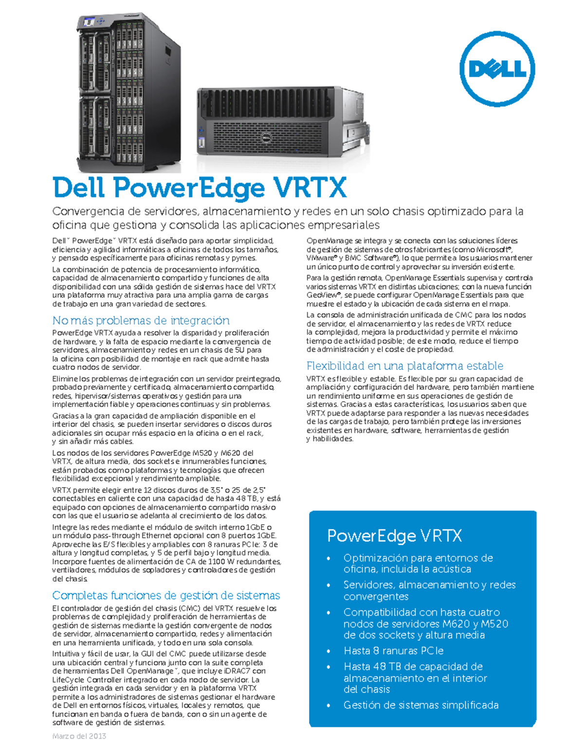 Poweredge-vrtx - Dell™ PowerEdge™ VRTX está diseñado para aportar ...