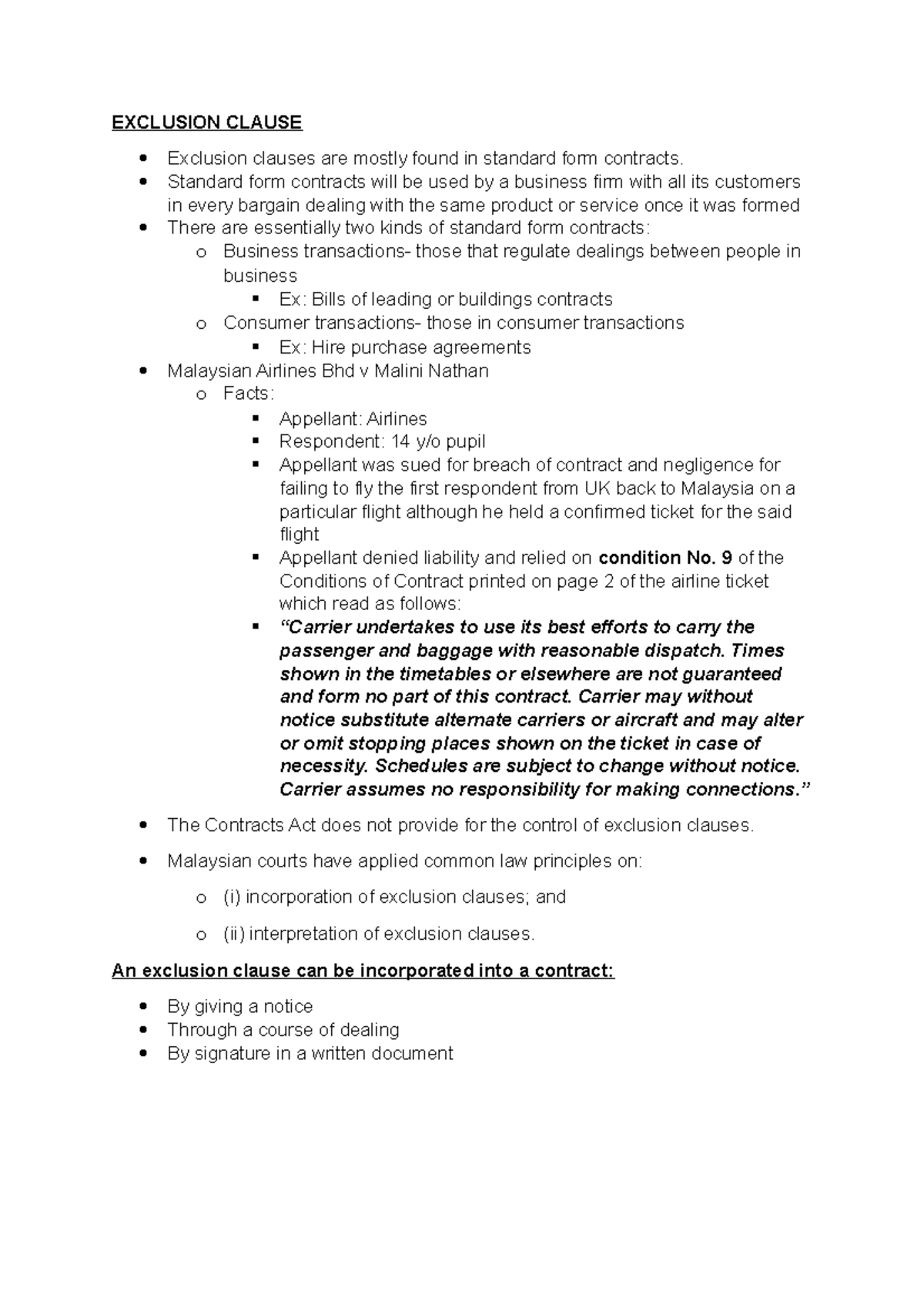 Exclusion Clause Contract - EXCLUSION CLAUSE Exclusion clauses are ...