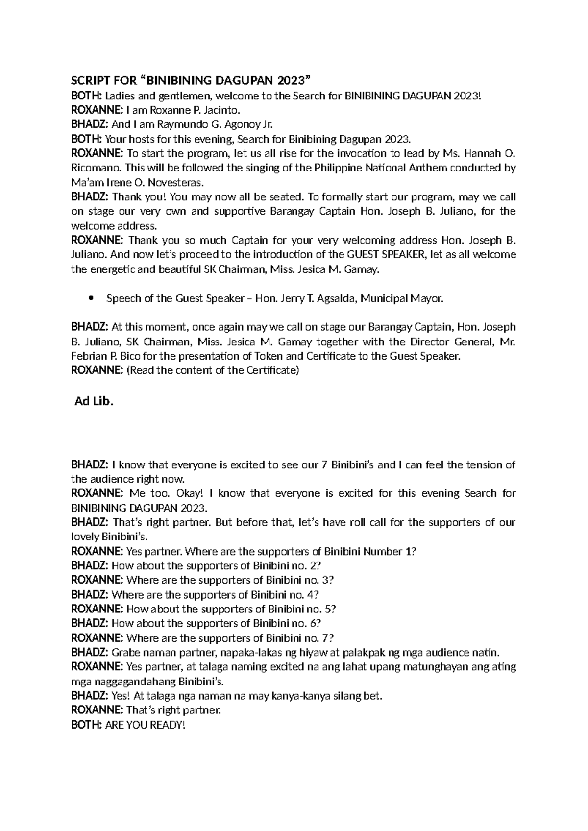 Script FOR Emcee Binibining Dagupan 2023 - SCRIPT FOR “BINIBINING ...