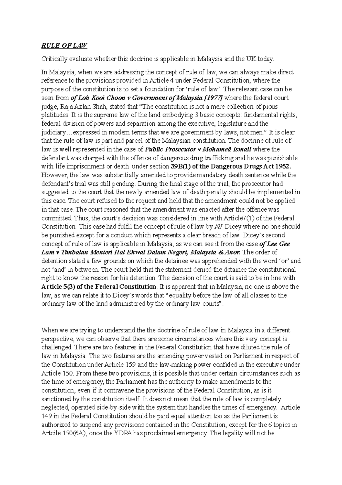 Rule of Law - Lecture notes 2 - RULE OF LAW Critically evaluate whether ...