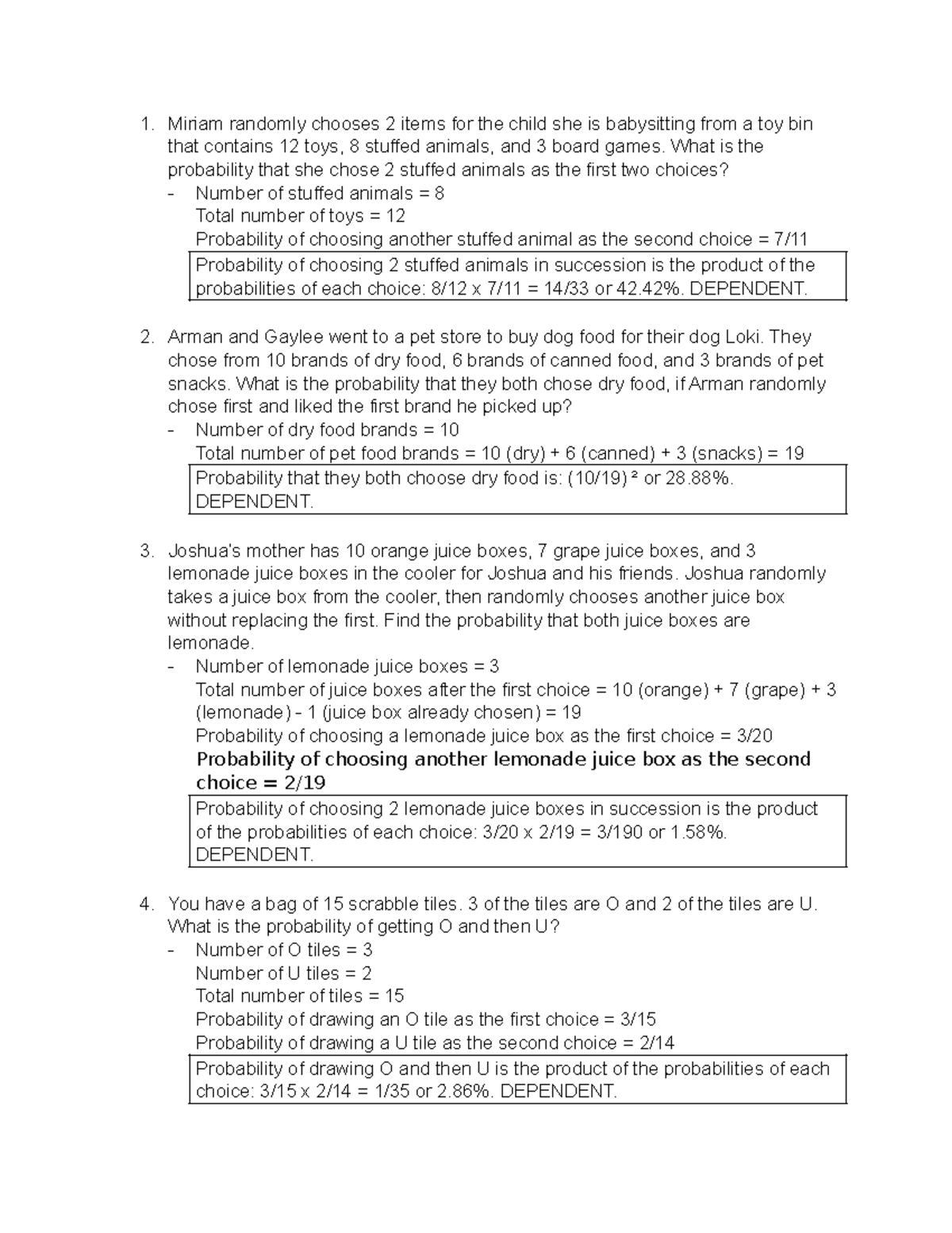 02 Activity 4 - Determine whether the events are independent or ...