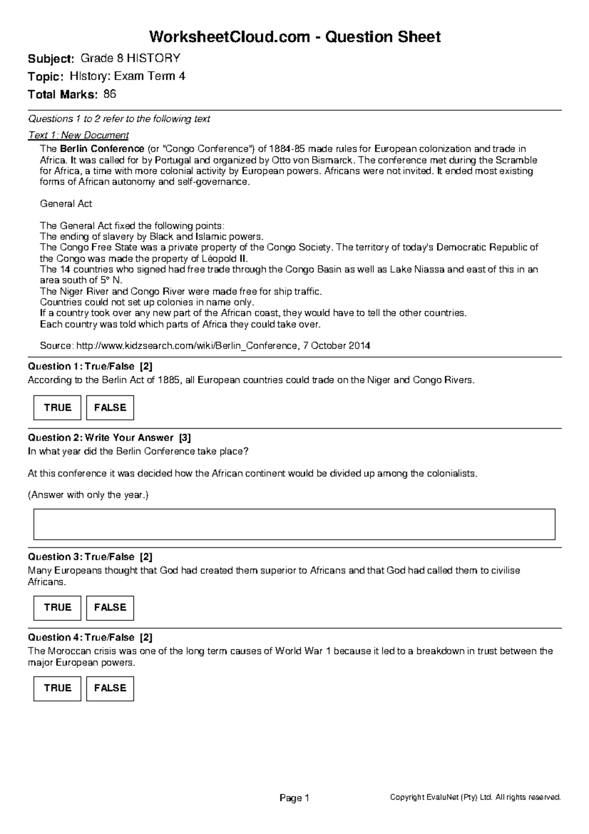 G8 history term 4 exam - Ygresjjhggg - WorksheetCloud - Question Sheet Topic: HIstory: Exam Term ...
