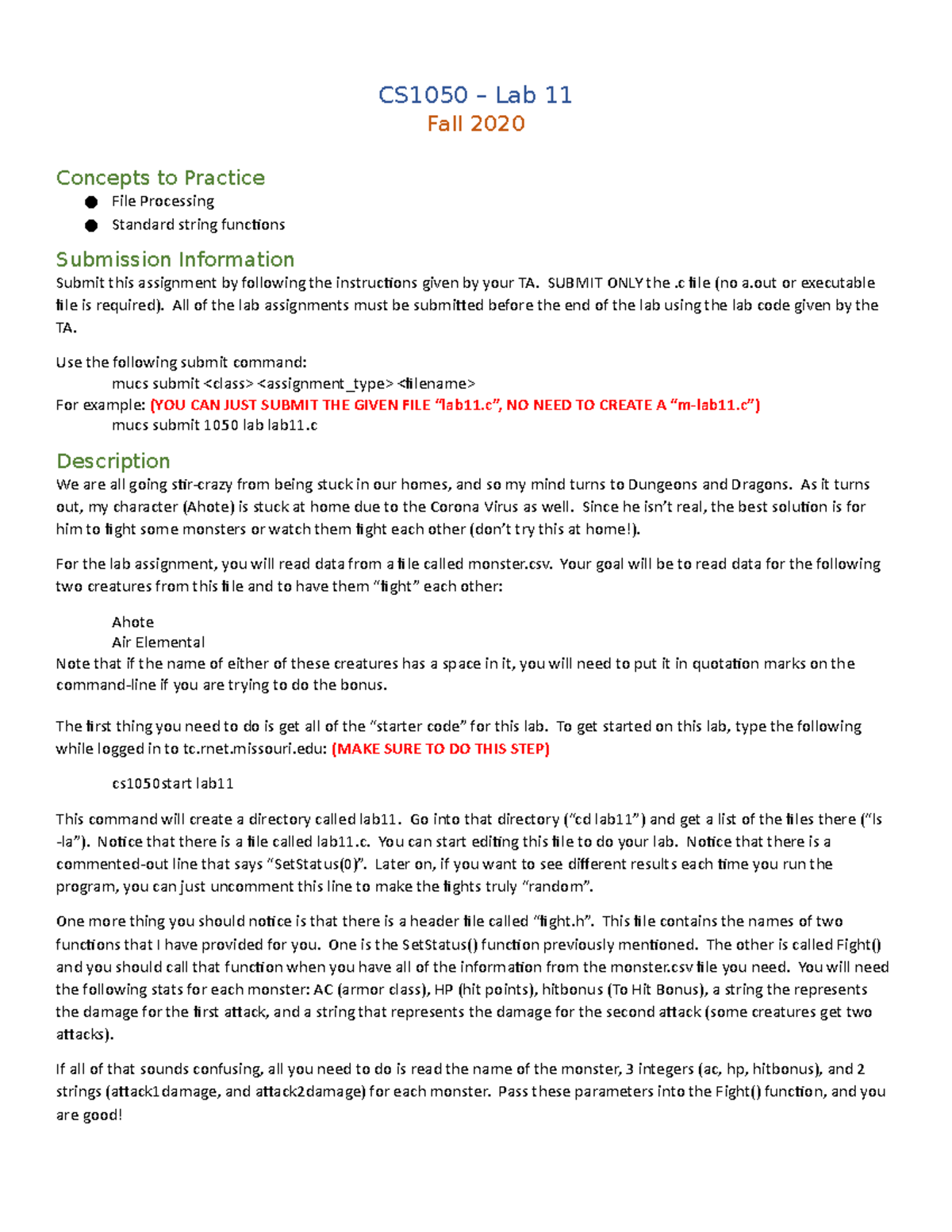 CS1050 Lab 11 - 11th lab - CS1050 – Lab 11 Fall 2020 Concepts to Practice File Processing - Studocu