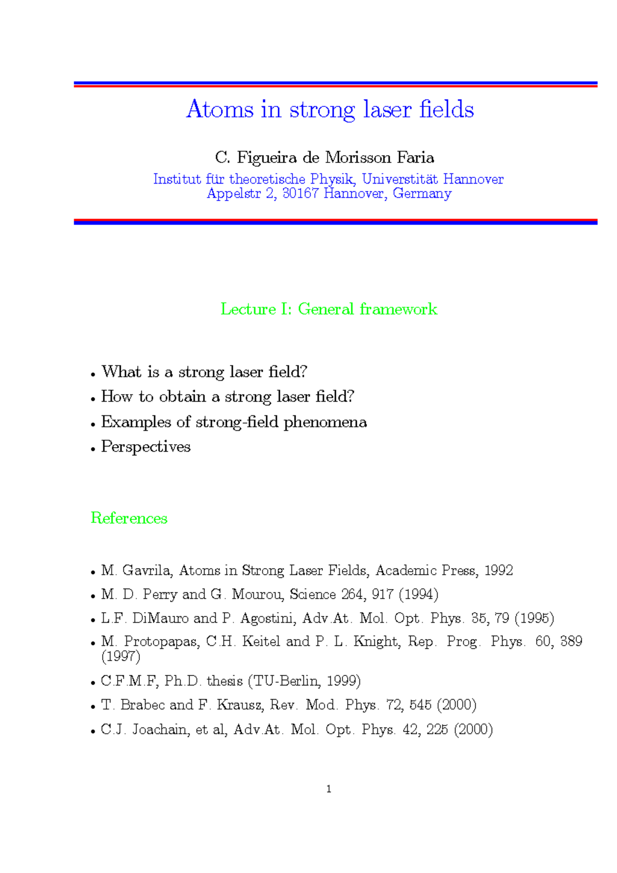 Egc L1 - Atoms in Strong Laser Fields - L1 - Atoms in strong laser ...