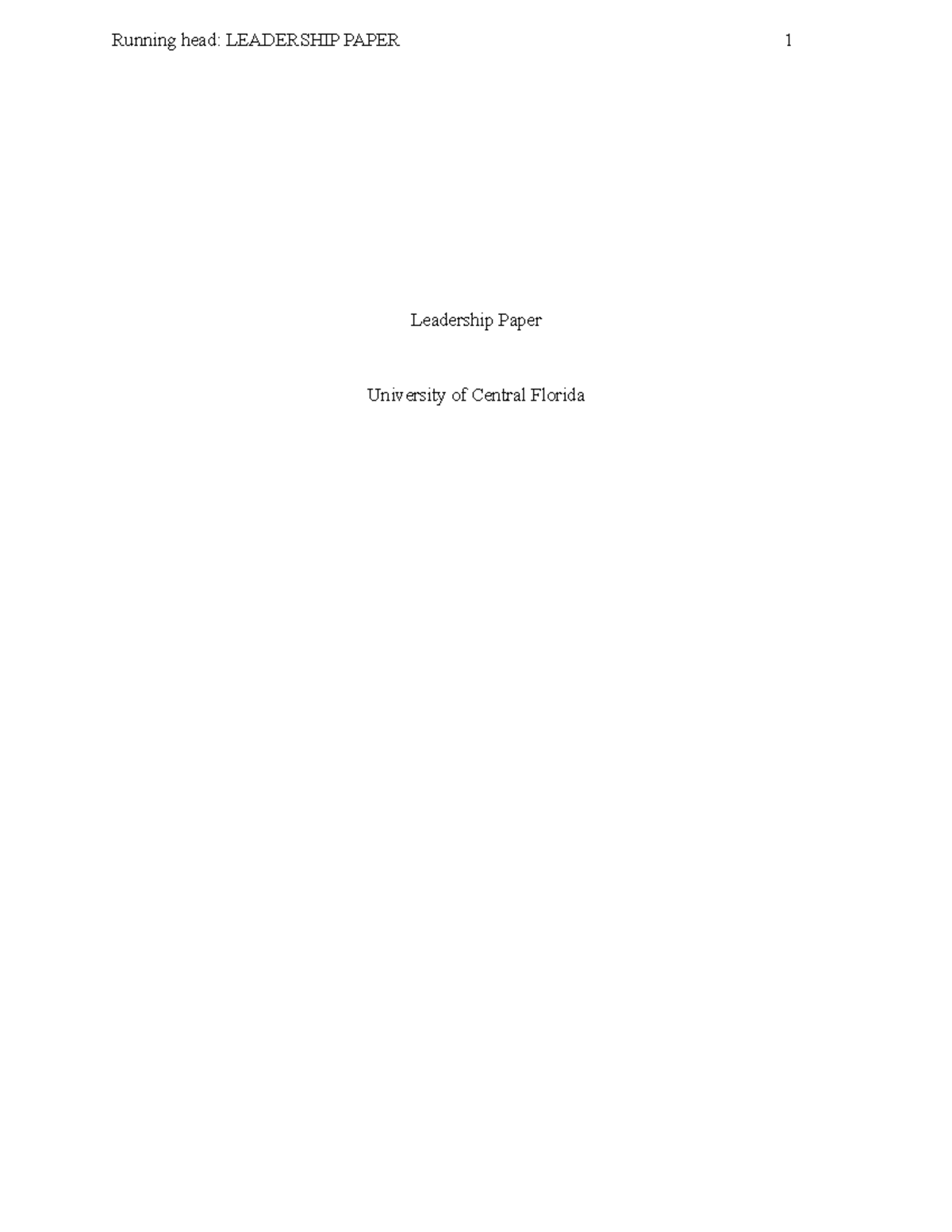Leadership Paper - Leadership Paper University of Central Florida ...