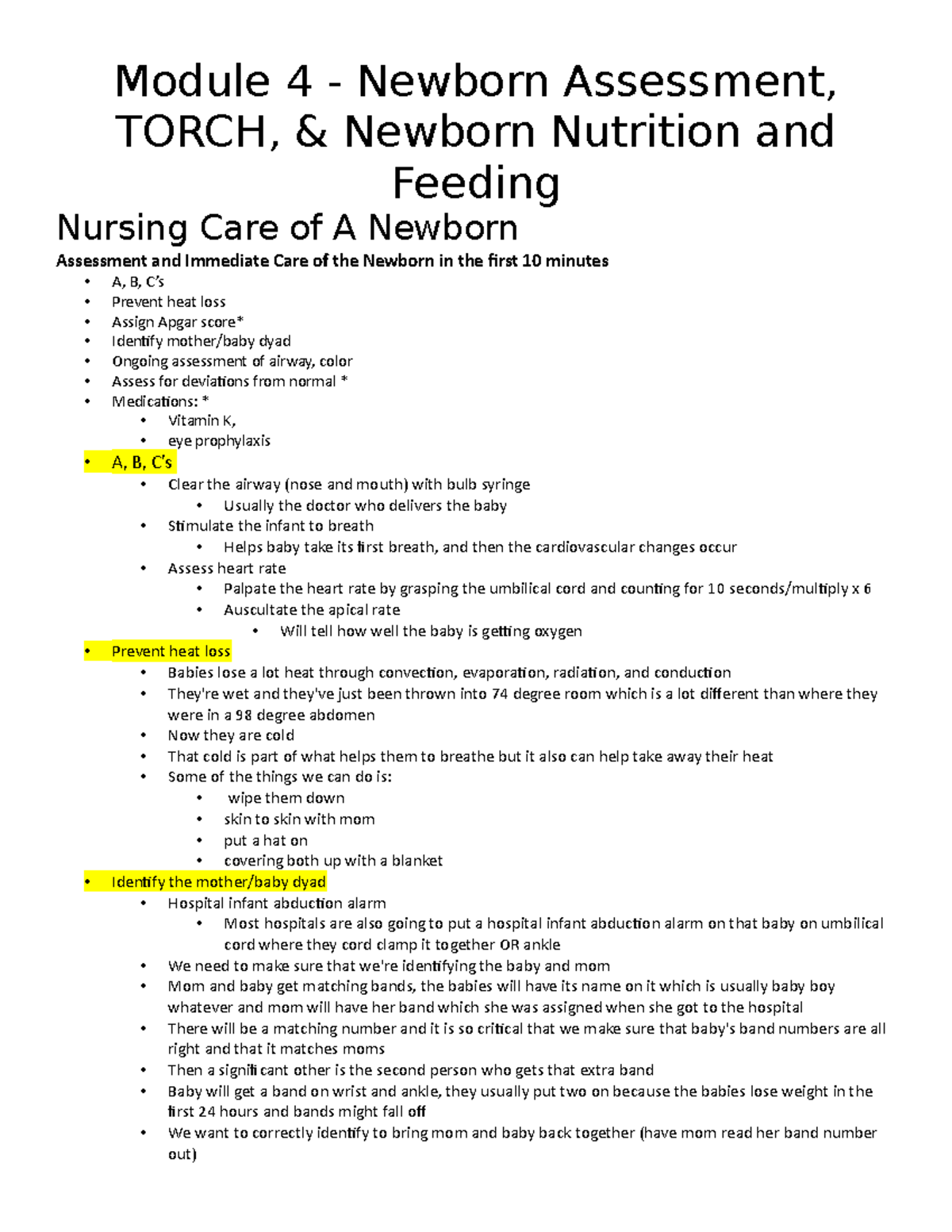 NSG 355 Exam 2 - Jag - Module 4 - Newborn Assessment, TORCH, & Newborn ...