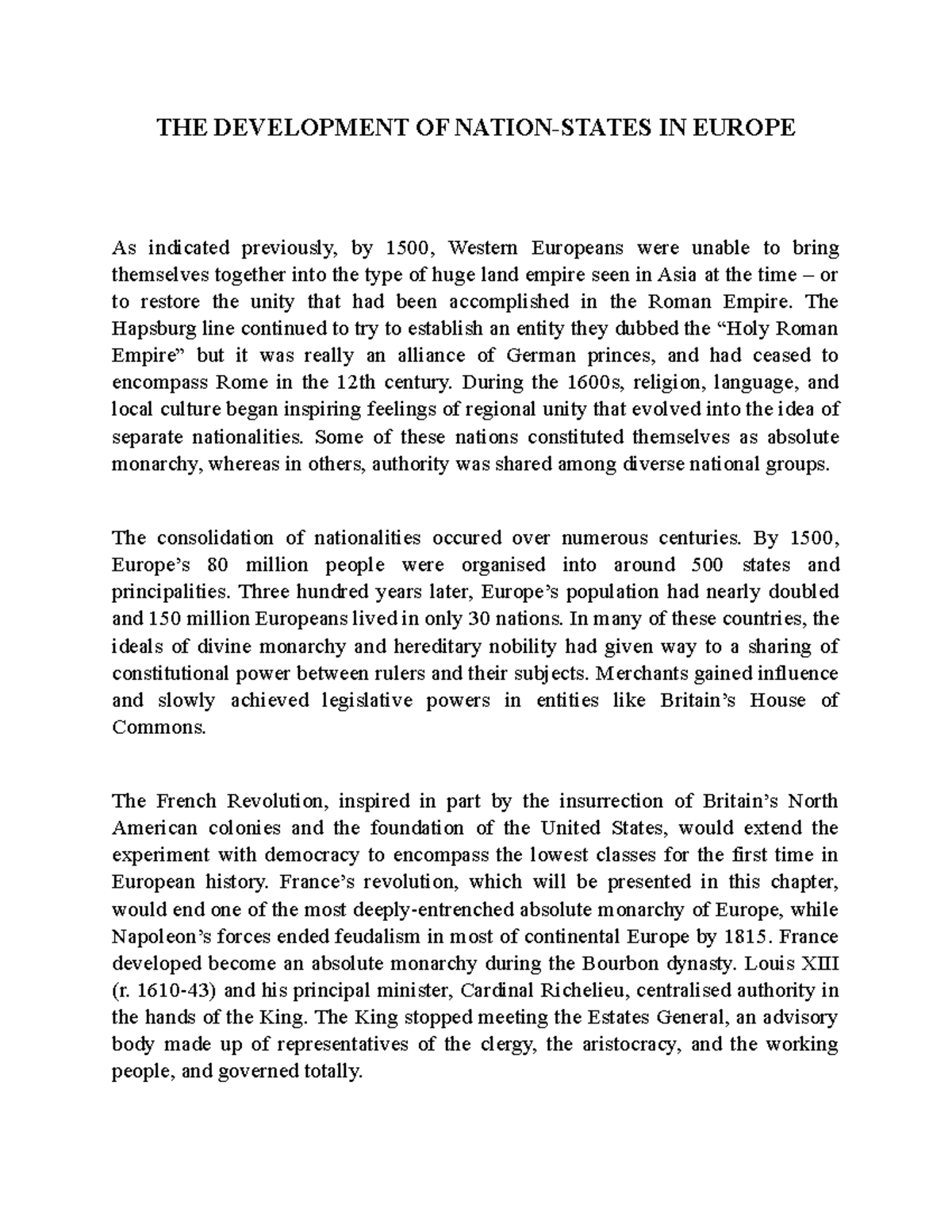 THE Development OF Nation- States IN Europe - THE DEVELOPMENT OF NATION ...