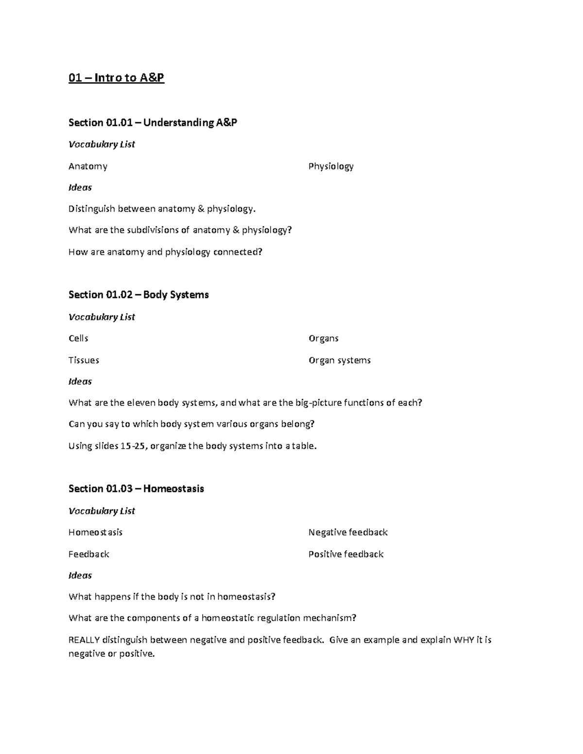 Interactive Guide notes for 01 Intro to A&P - 01 – Intro to A&P Section ...