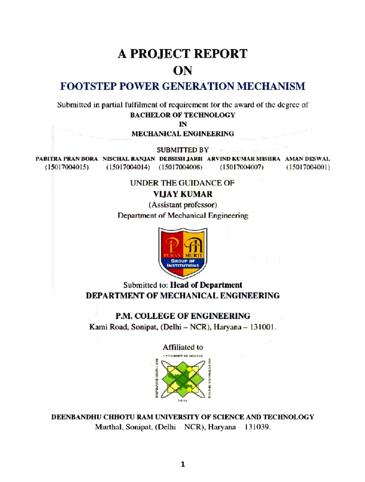 Foot step power generating report - Mechanical engineering - Studocu