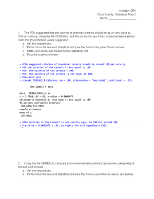 QRII Class Activity 10 Hypothesis Testing - Holstein QRII Class ...