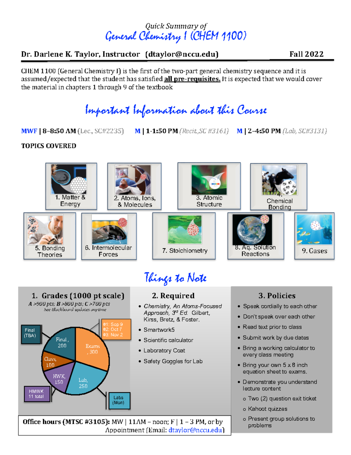 CHEM1100 syllabus F22 - Quick Summary of General Chemistry I (CHEM 1100 ...