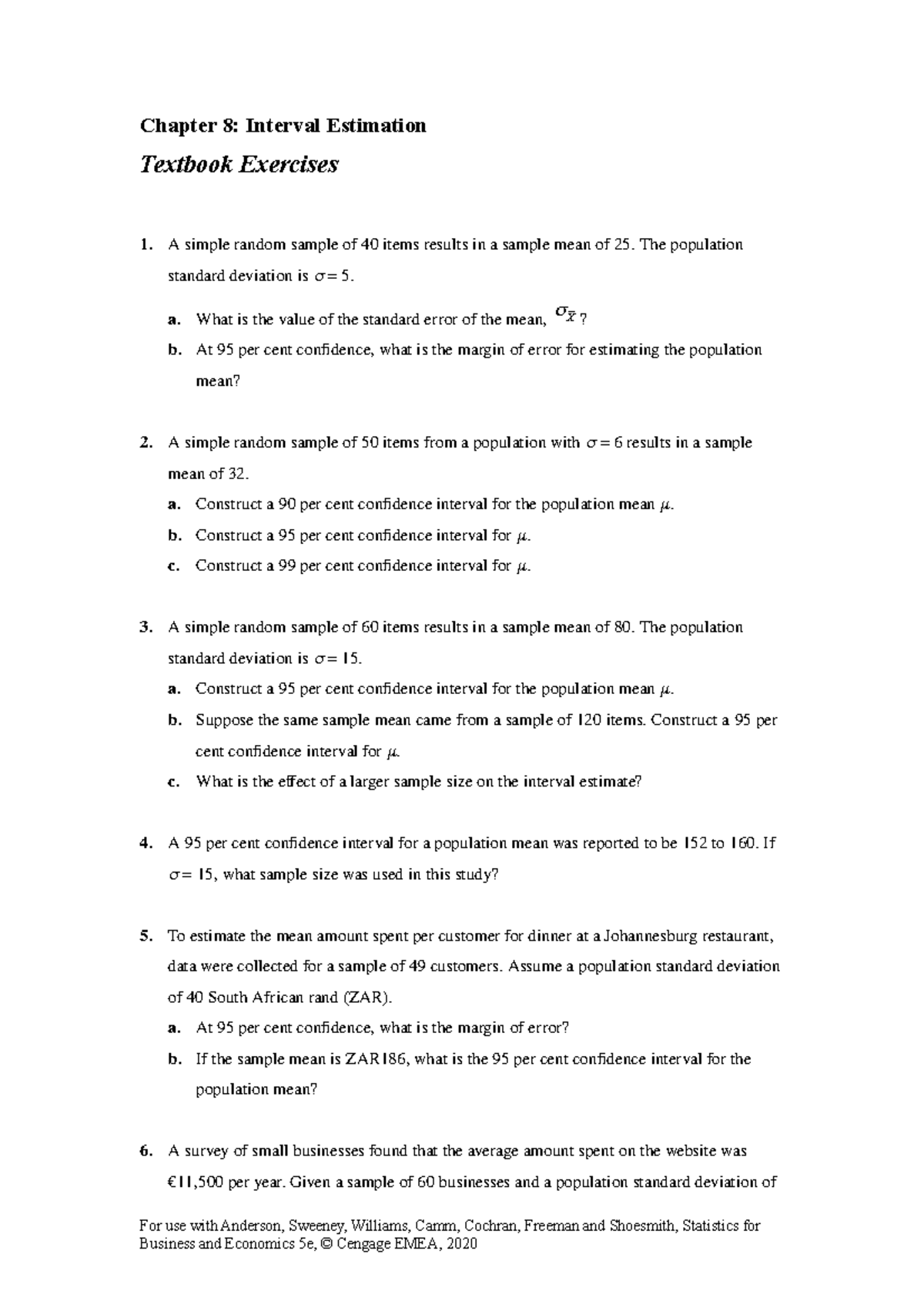 Chapter 8 - svar till övning - Chapter 8: Interval Estimation Textbook ...