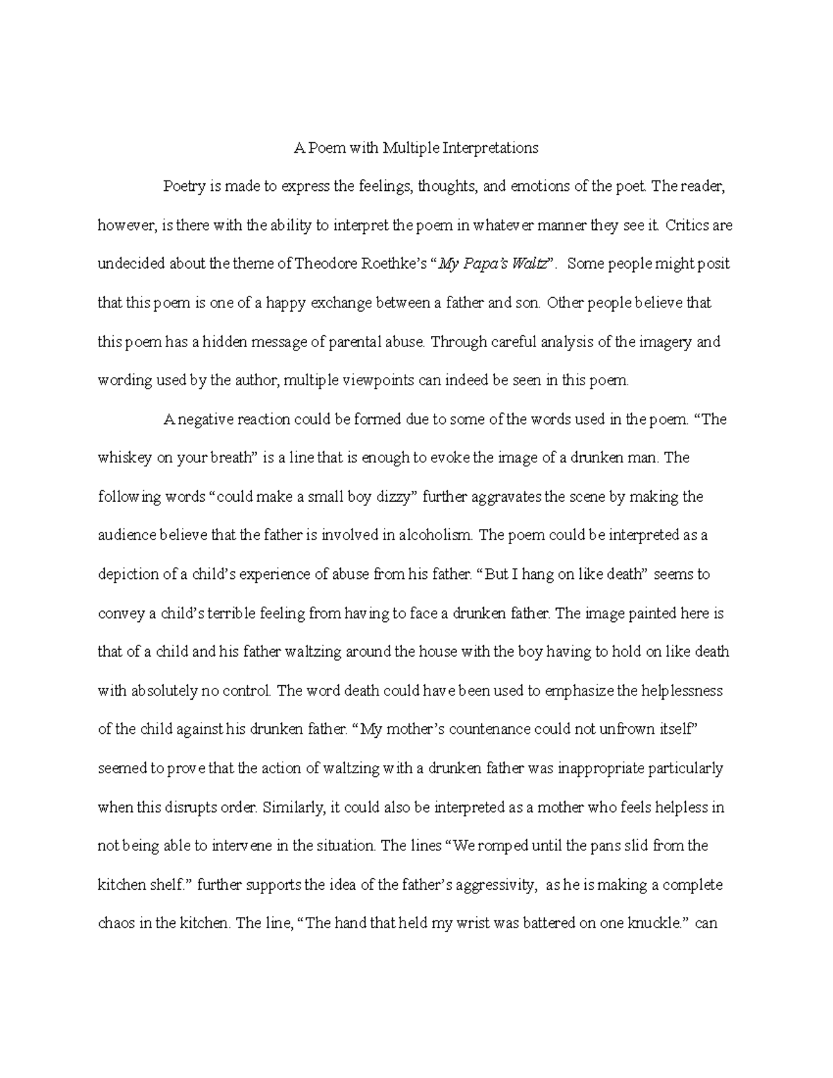 Poem Analysis Final - Grade: A - A Poem with Multiple Interpretations ...