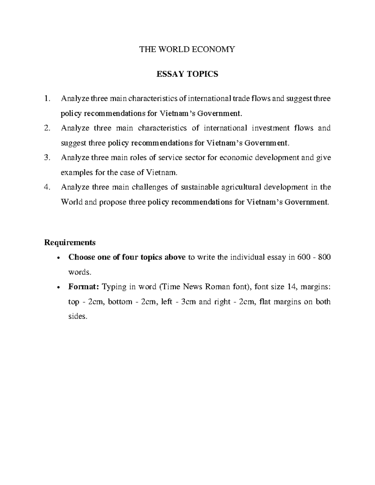 WE Topics-of-Individual-Essays-Part-2 - THE WORLD ECONOMY ESSAY TOPICS ...