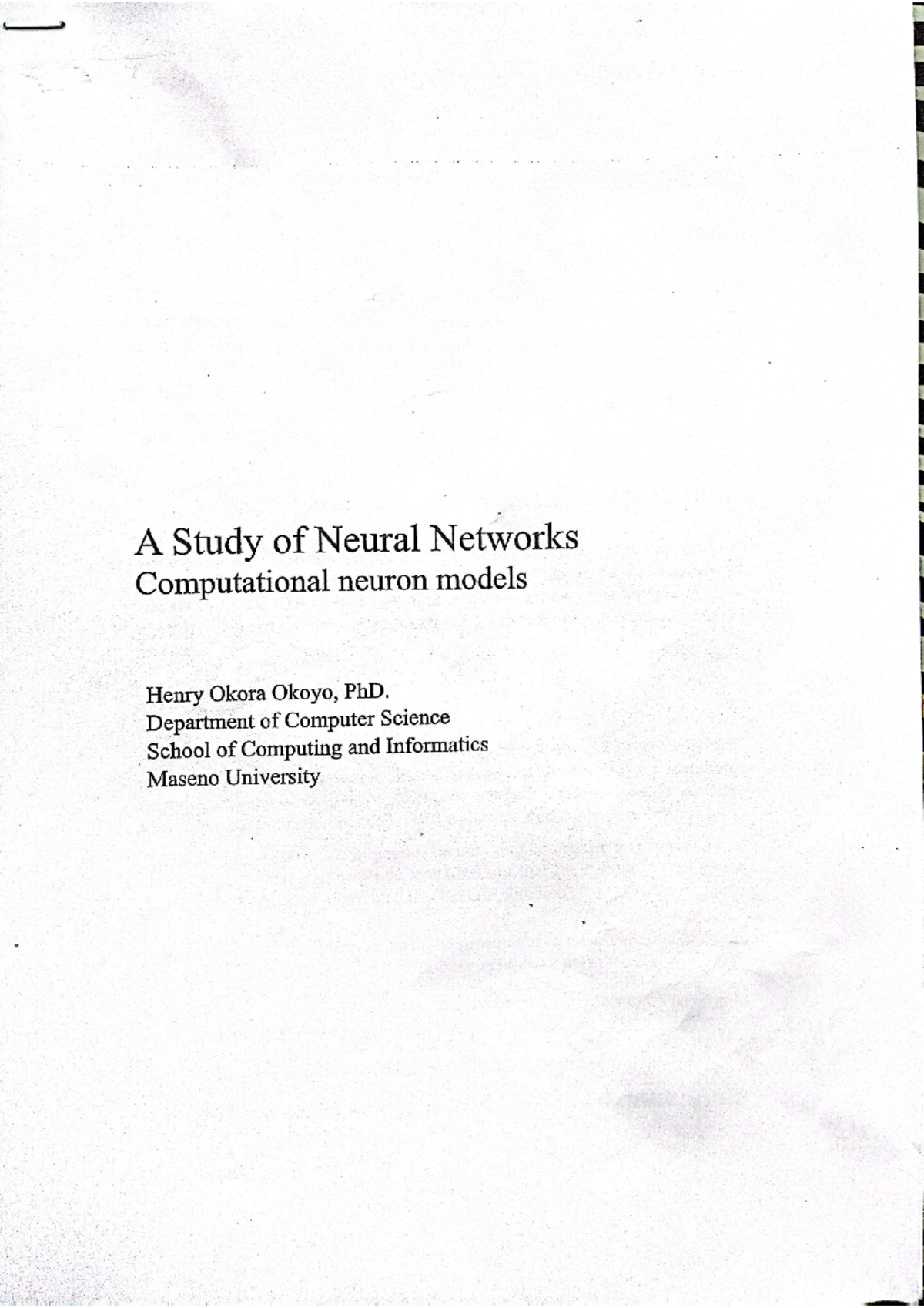 Computational neuron models - Principles of operating systems - Studocu