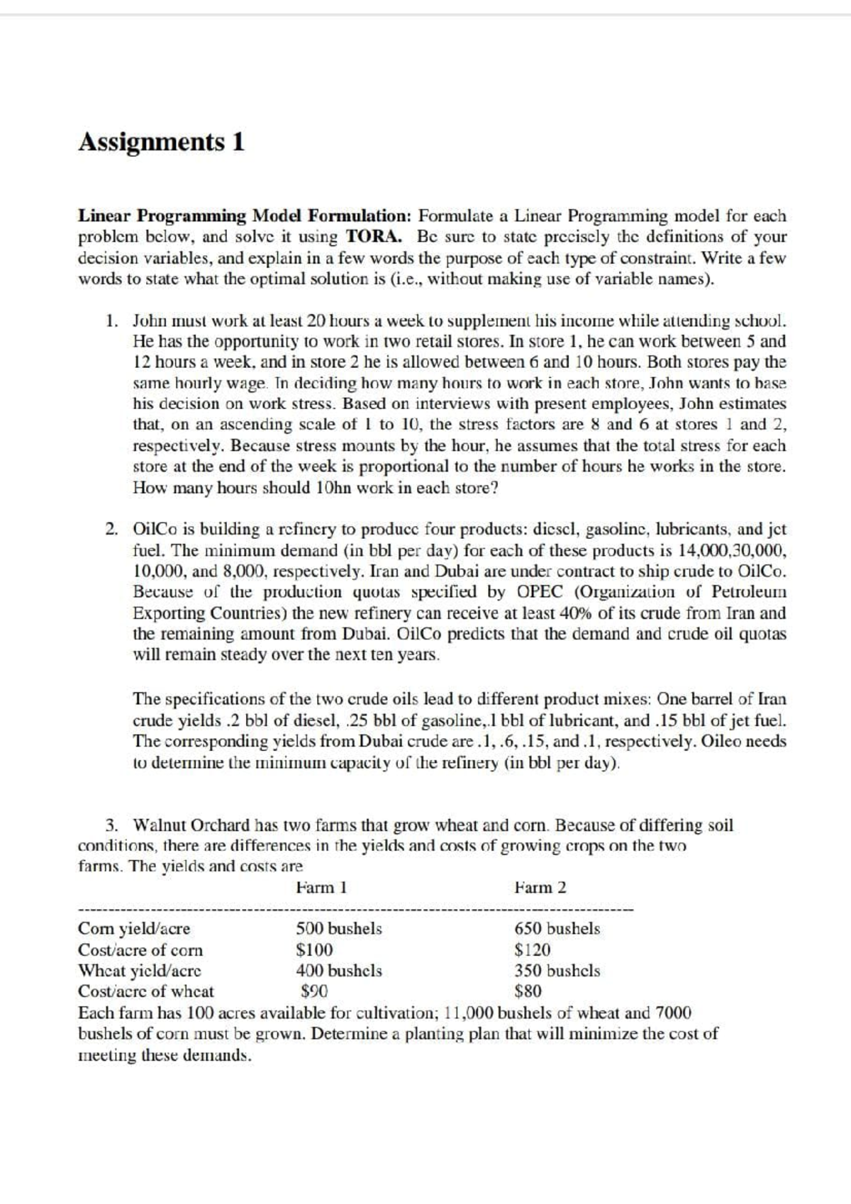 Assignment 1 MC305 - Operations Research - Studocu