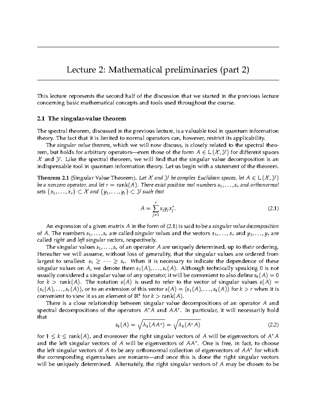 Lecture 2: Mathematical preliminaries (part 2) - CS 820 Theory of ...