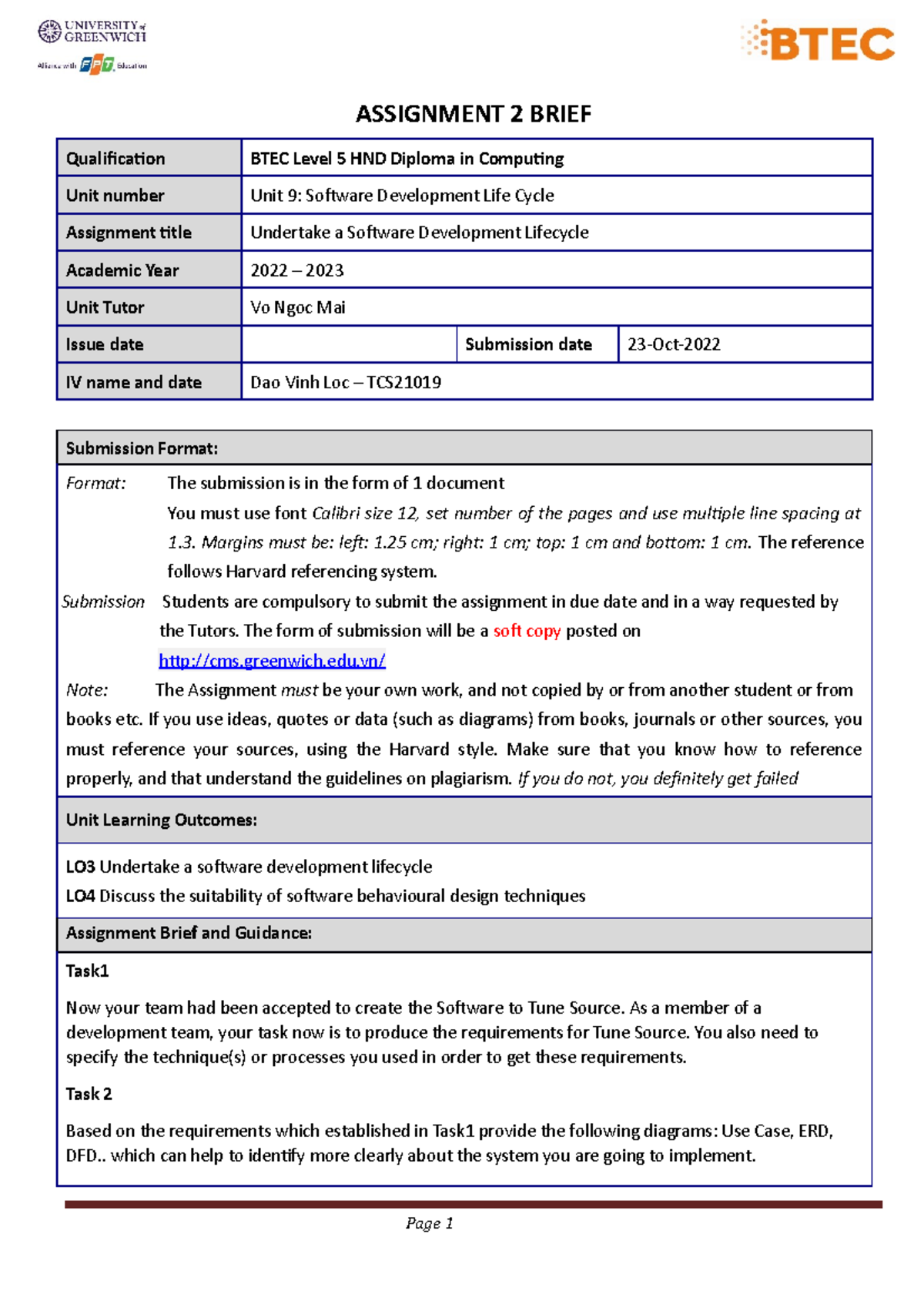 Unit 9.Assignment brief 2 - ASSIGNMENT 2 BRIEF Qualification BTEC Level 5 HND Diploma in ...