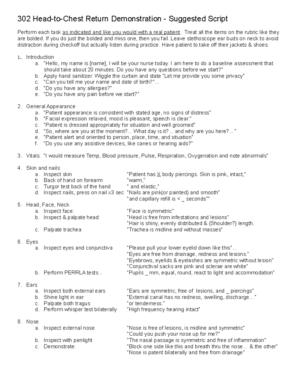 302 Lab Wk7 Head-To-Chest Return Demo Suggested Script - 302 Head-to ...
