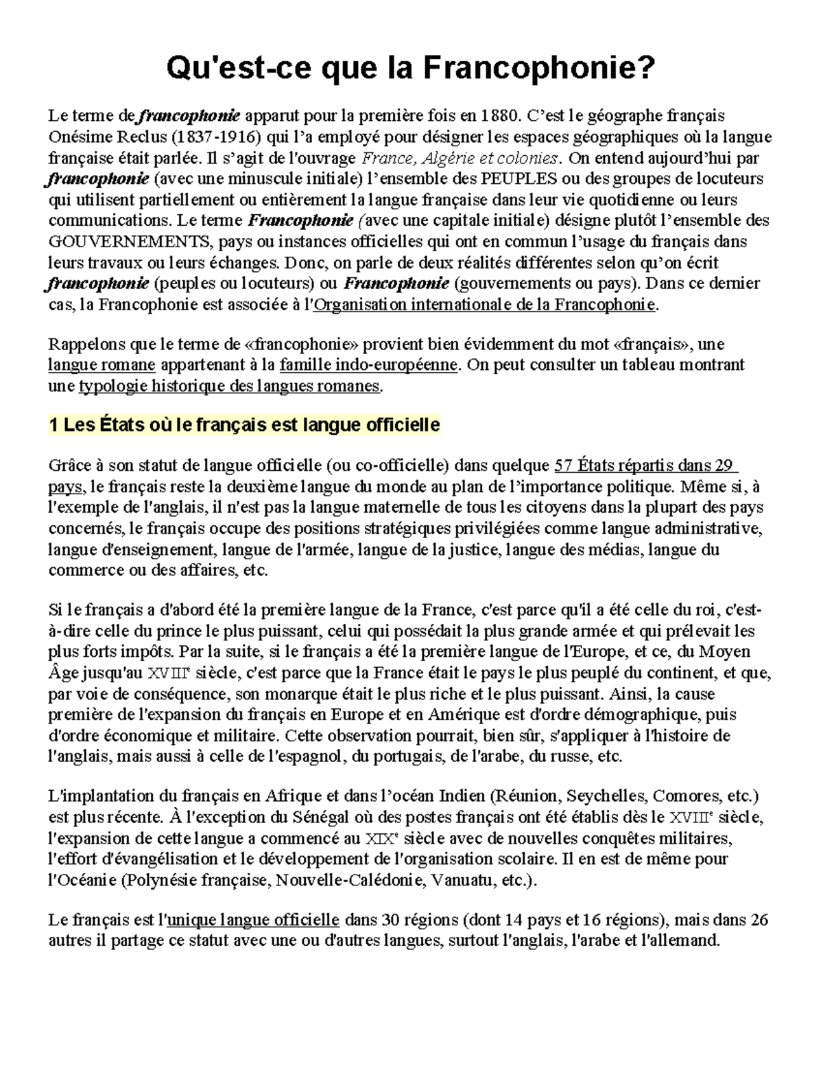 Quest ce que la Francophonie - Qu'est-ce que la Francophonie? Le terme ...