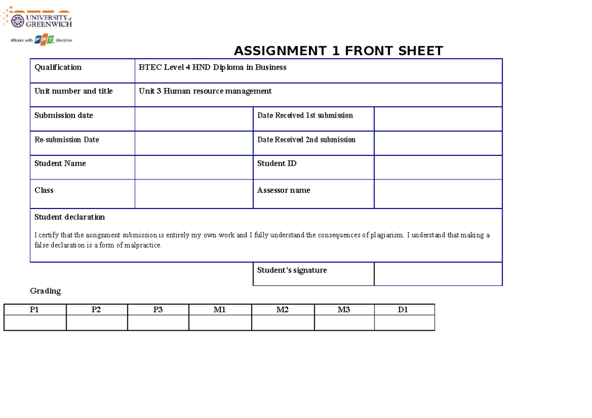 5035 Nguyen Minh Hoa - :)))) - ASSIGNMENT 1 FRONT SHEET Qualification BTEC Level 4 HND Diploma ...