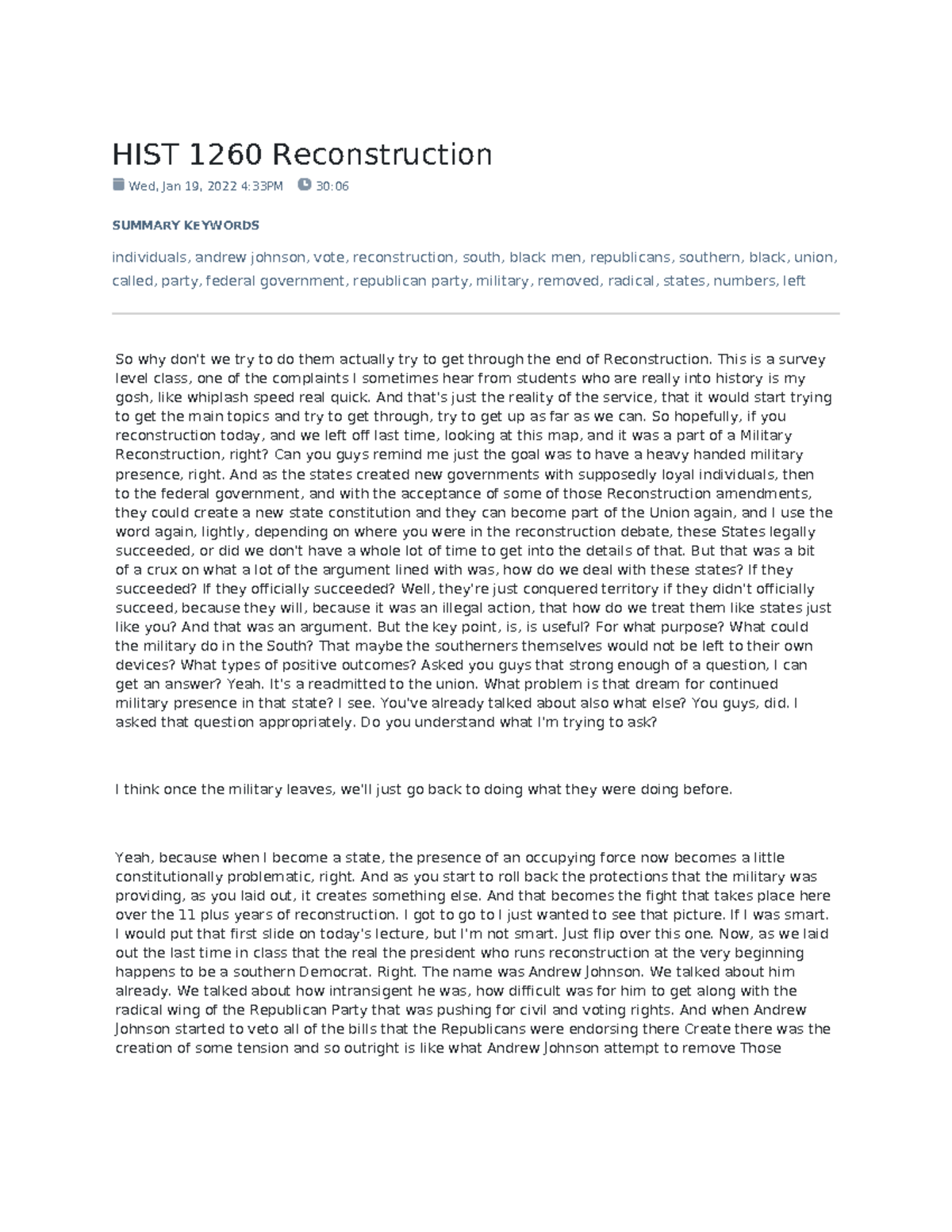 HIST 1260 Reconstruction - HIST 1260 Reconstruction Wed, Jan 19, 2022 4 ...