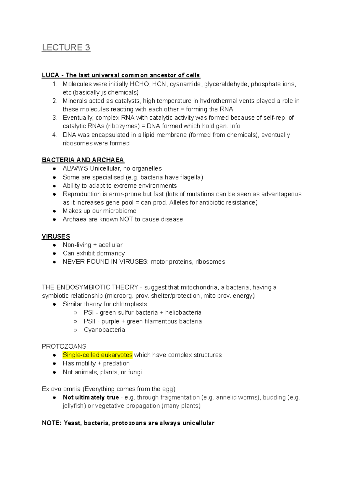 4BBY1030 Reviewer - LECTURE 3 LUCA - The last universal common ancestor ...