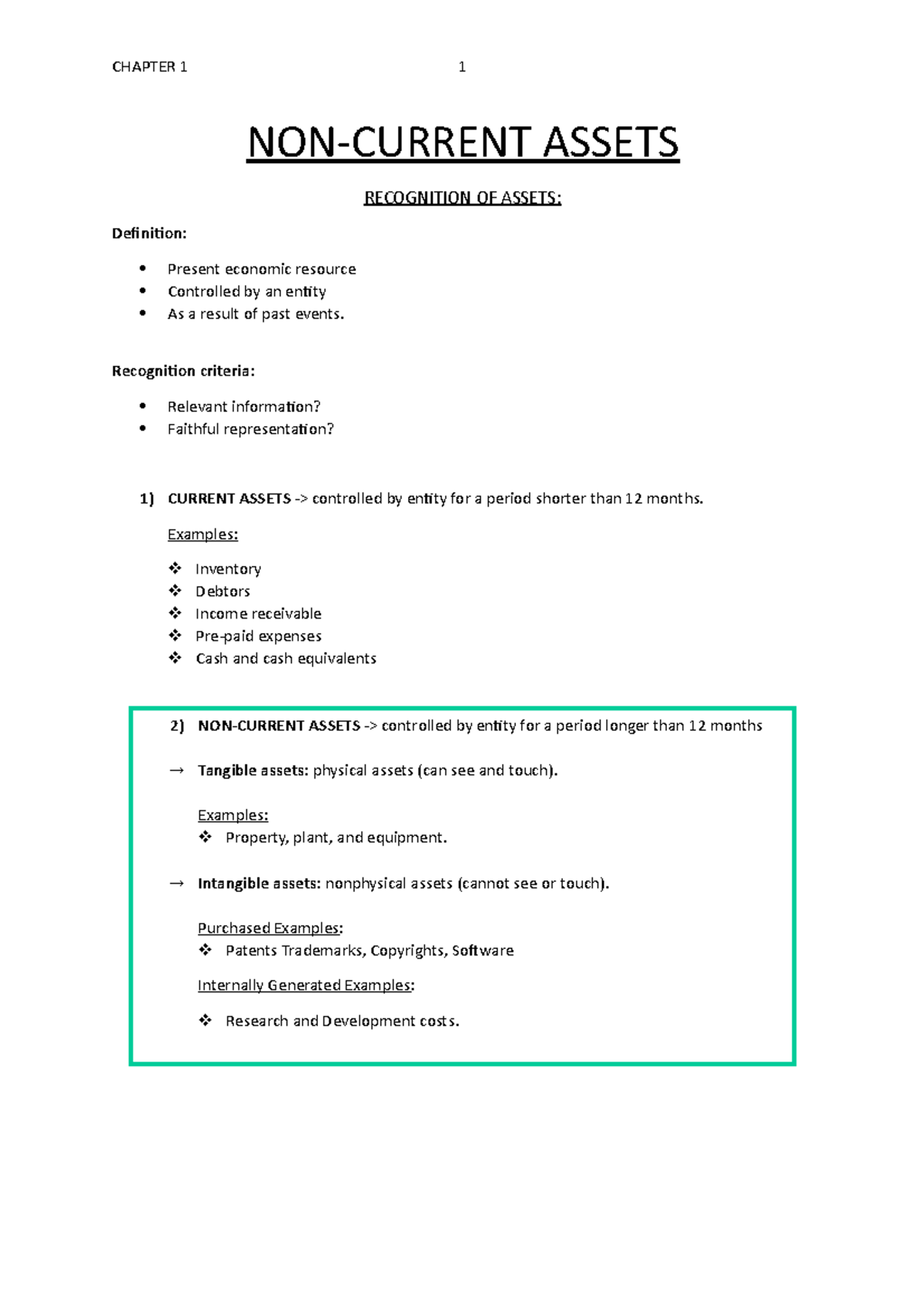 FRK122 Chapter 1 - WHAT YOU NEED TO KNOW FOR THE EXAM - NON-CURRENT ...