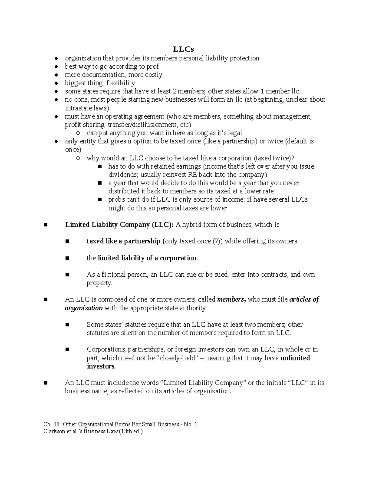 Ch 38 LLCs - lgst lecture notes and practice materials - LLCs ...