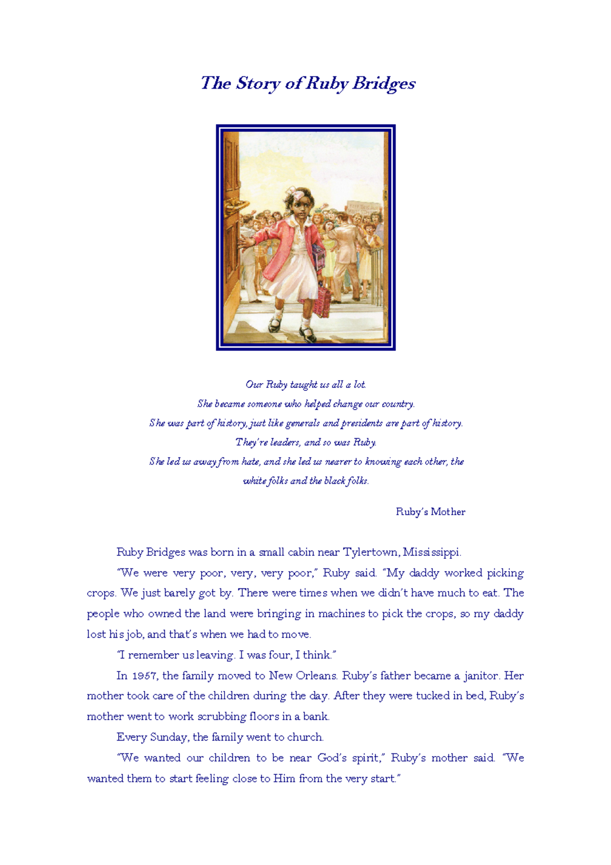 Ed312 Wk3 The Story of Ruby Bridges - Robert Coles - The Story of Ruby ...