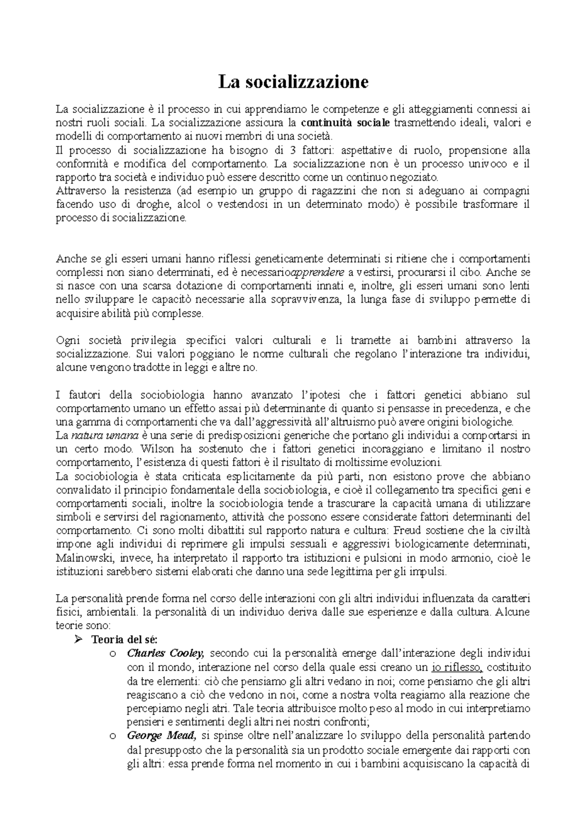 Riassunto Manuale di sociologia - La socializzazione - La ...