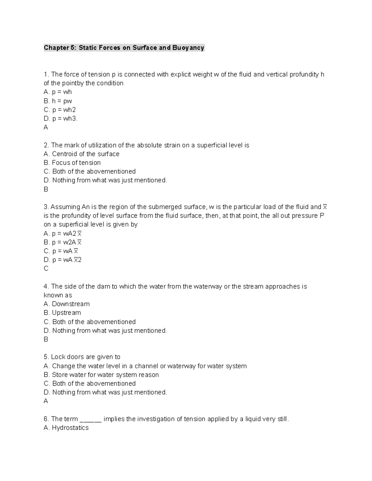 Chapter 5 Static Forces on Surface and Buoyancy - Chapter 5: Static ...