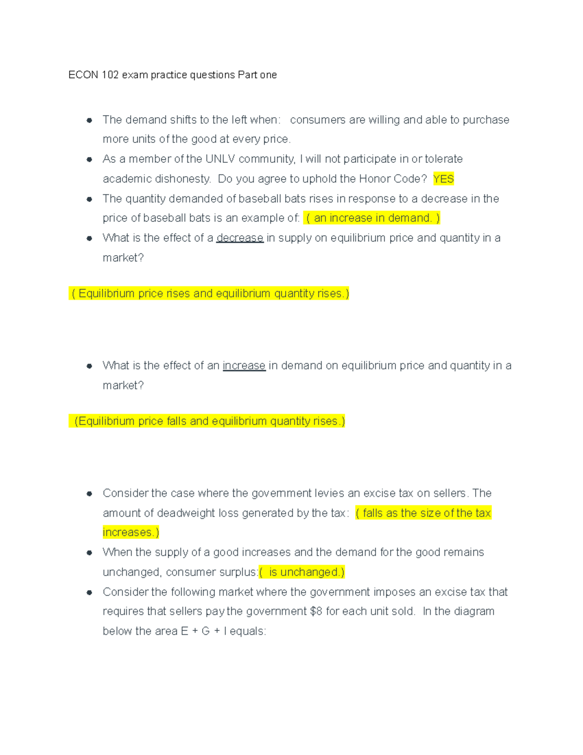 ECON 102 exam practice questions Part one - As a member of the UNLV ...