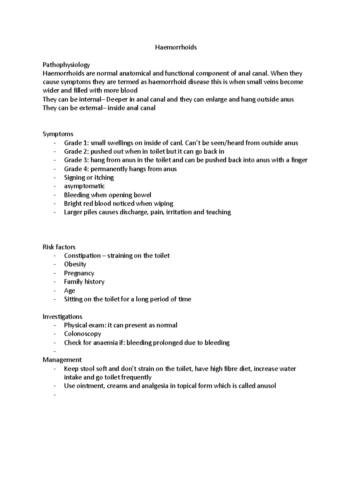 Haemorrhoids - Lecture notes 16 - Haemorrhoids Pathophysiology ...