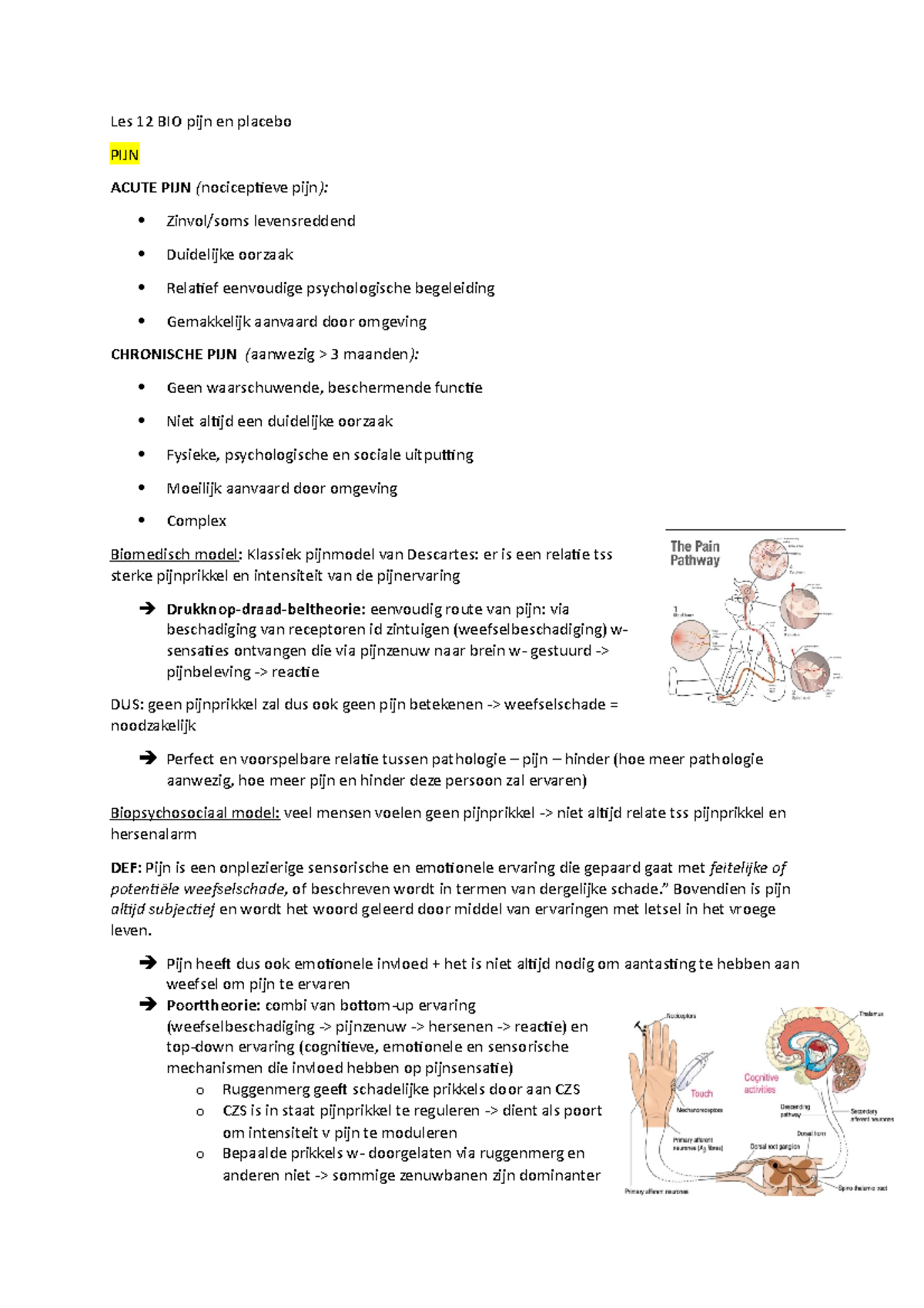 Les 12 BIO pijn en placebo - Les 12 BIO pijn en placebo PIJN ACUTE PIJN ...
