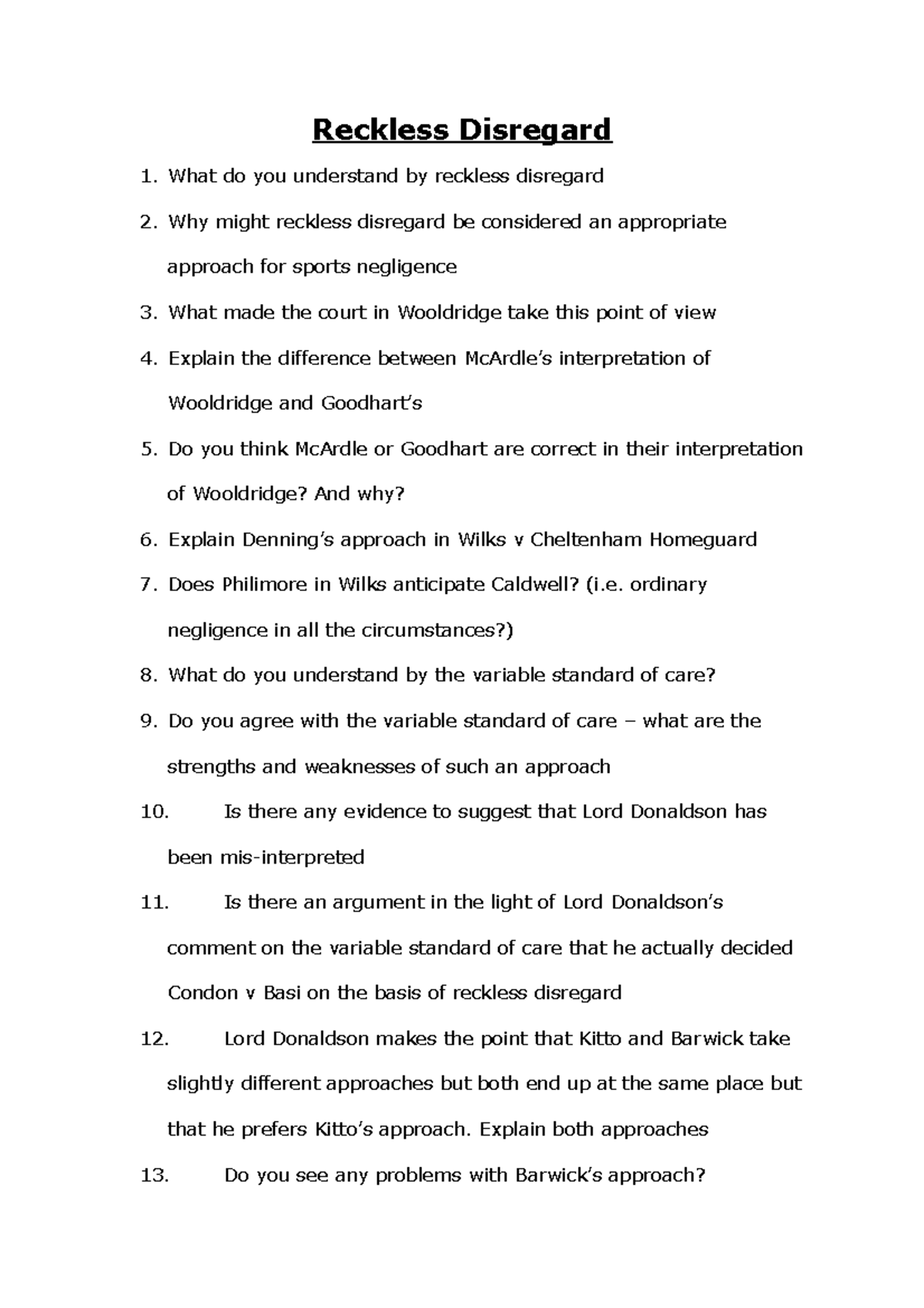 Reckless Disregard(1) - Possible viva questions - Reckless Disregard ...
