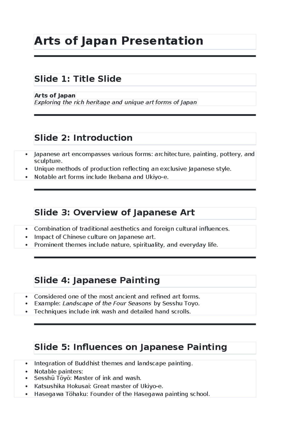 Grade 8 ARTS OF Japan - Arts of Japan Presentation Slide 1: Title Slide ...