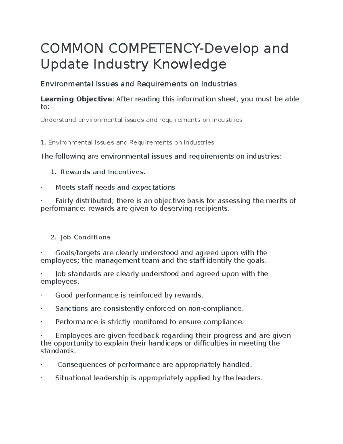 Common Competency-Develop and Update Industry Knowledge - COMMON ...