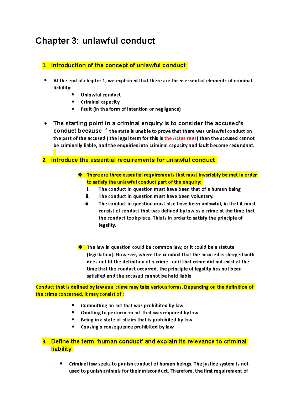 Chapter 3 - Chapter 3: unlawful conduct Introduction of the concept of ...